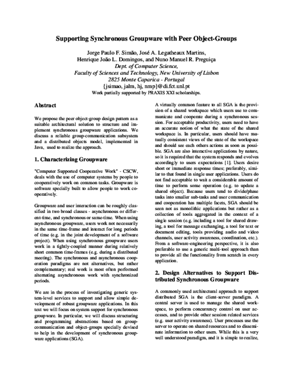 (PDF) Supporting Synchronous Groupware with Peer Object-Groups