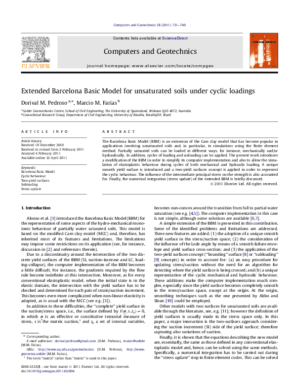 (PDF) Extended Barcelona Basic Model for unsaturated soils under cyclic loadings