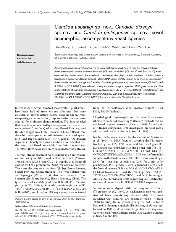 (PDF) Description of Diutina gen. nov., Diutina siamensis, f.a. sp. nov ...