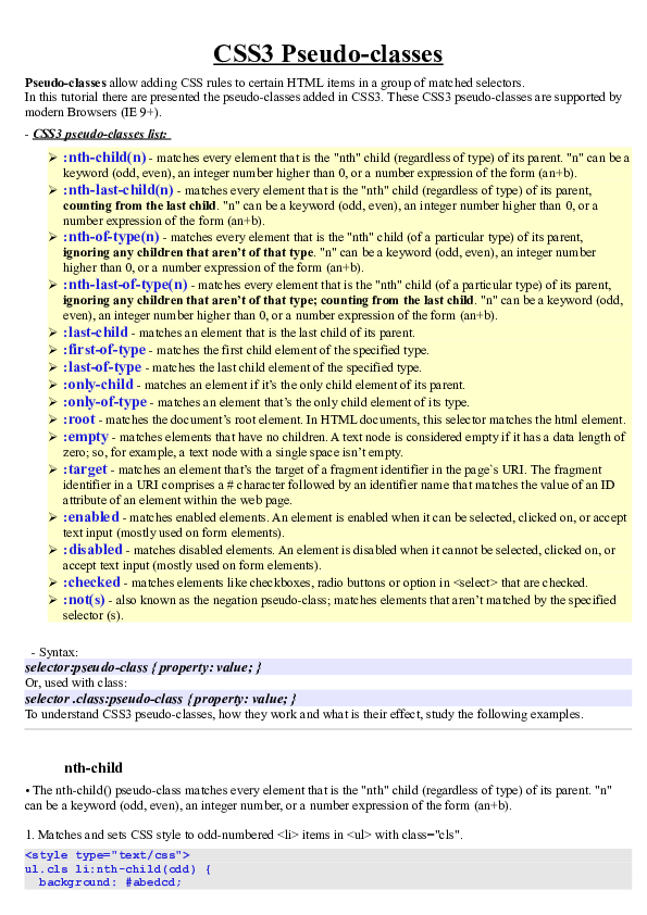 Pdf Css3 Pseudo Classes 8412