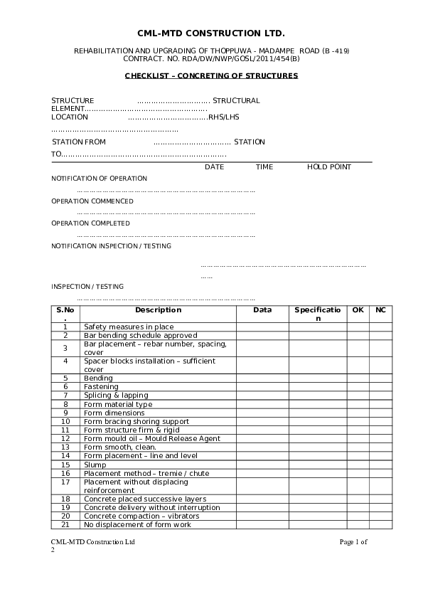 (DOC) Checklist Concrete WORK