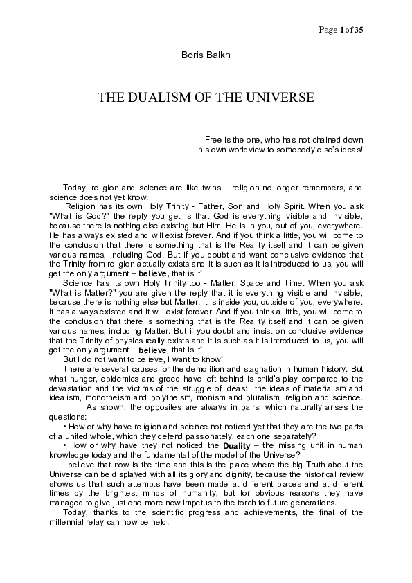 (PDF) The dualism of the Universe