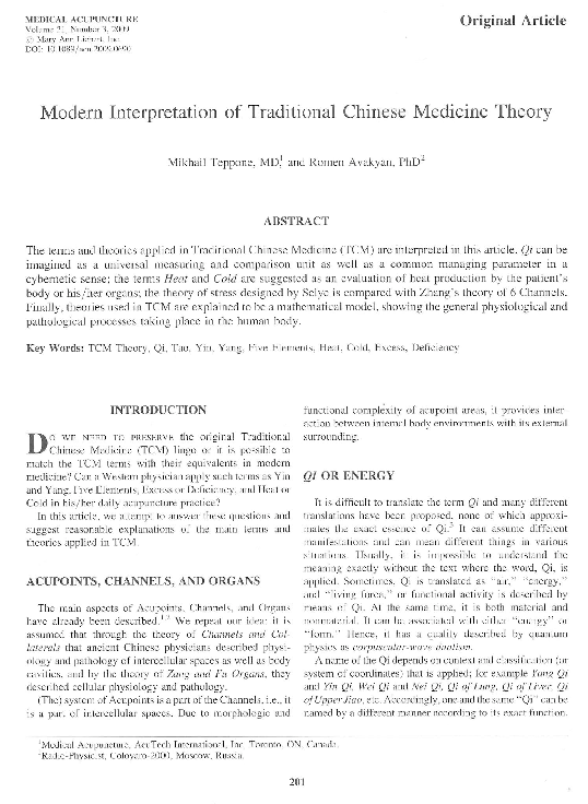 (PDF) Modern Interpretation of Traditional Chinese Medicine Theory