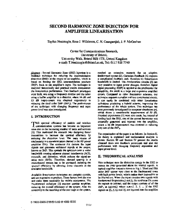 (PDF) Second harmonic zone injection for amplifier linearisation