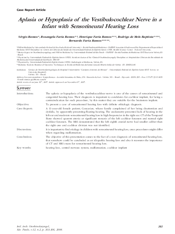 (PDF) Aplasia or Hypoplasia of the Vestibulocochlear Nerve in a Infant ...