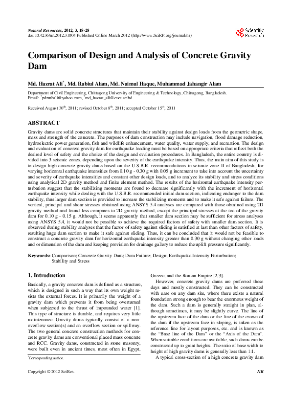 (PDF) Comparison of Design and Analysis of Concrete Gravity Dam