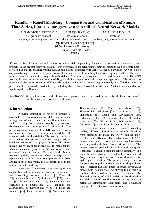 Pdf Rainfall Runoff Modeling Comparison And Combination Of Simple Time Series Linear