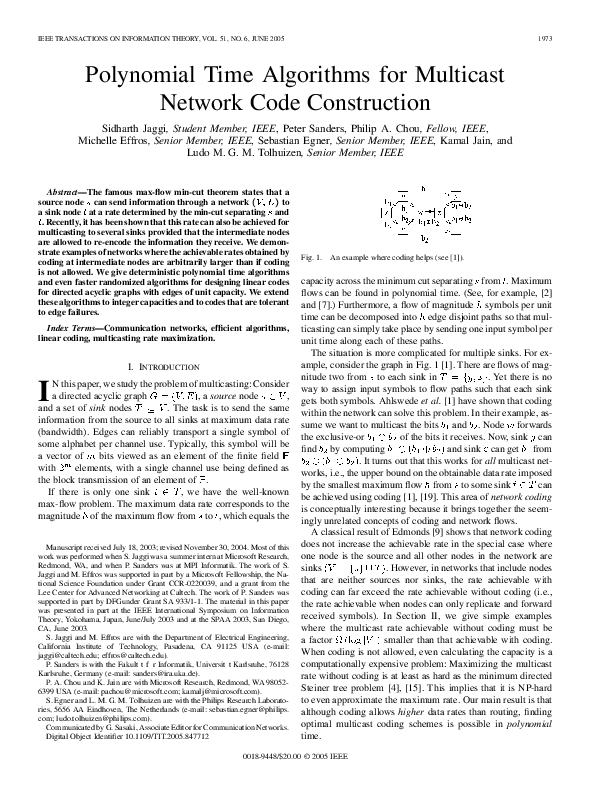 (PDF) Polynomial time algorithms for multicast network code construction