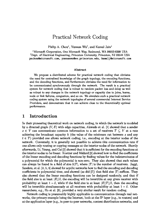 Pdf Practical Network Coding