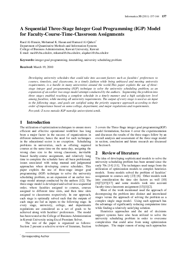 Pdf A Sequential Three Stage Integer Goal Programming Igp Model For
