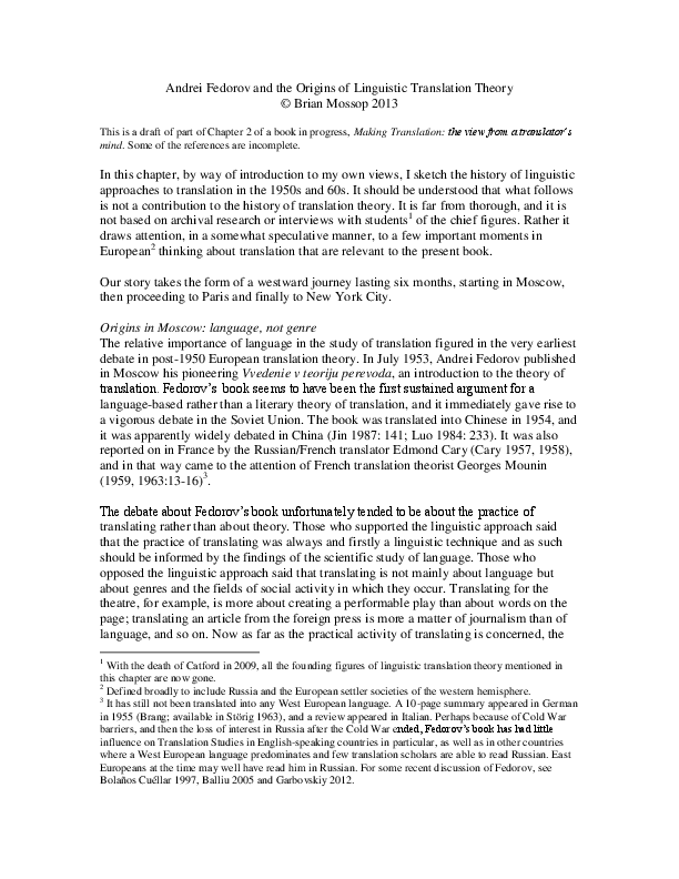 (DOC) Andrei Fedorov and the Origin of Linguistic Translation Theory