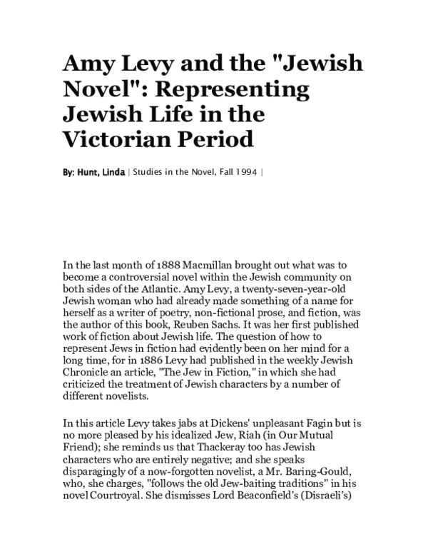(DOC) Amy Levy and the "Jewish" Novel: Representing Jewish Life in the ...