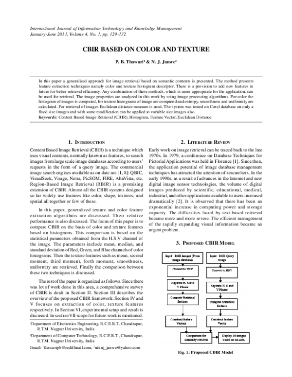 Pdf Cbir Based On Color And Texture