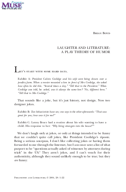 (PDF) LAUGHTER AND LITERATURE: A PLAY THEORY OF HUMOR