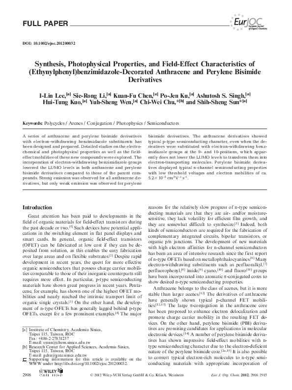 (PDF) Synthesis, Photophysical Properties, and Field-Effect ...