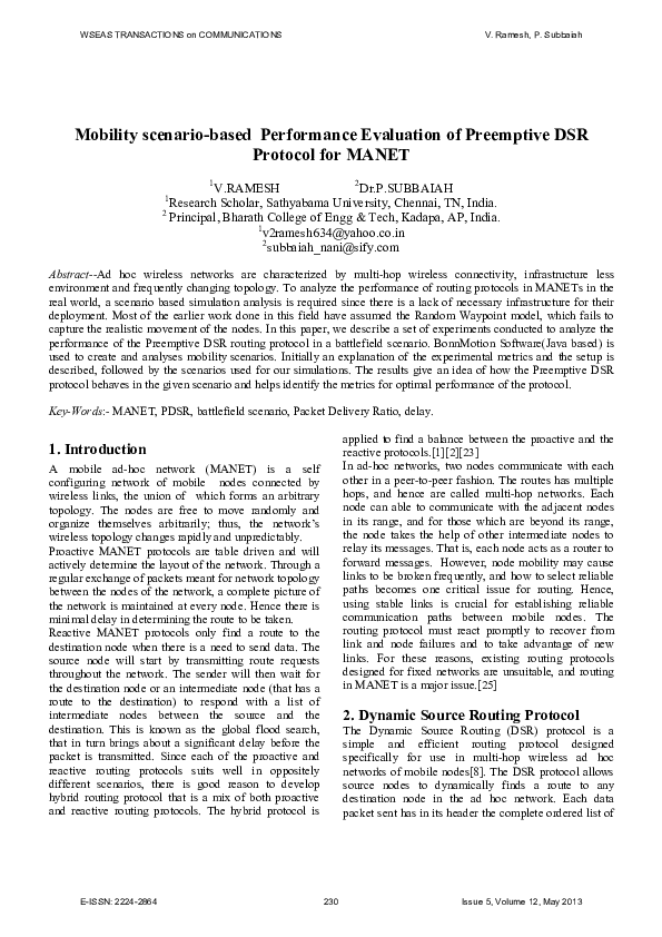 Pdf Mobility Scenario Based Performance Evaluation Of Preemptive Dsr