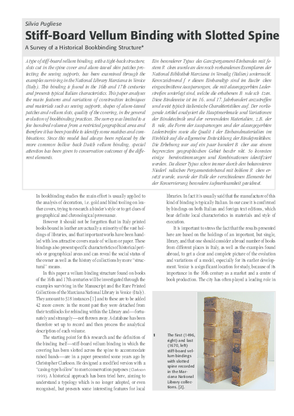 (PDF) Stiff-Board Vellum Binding with Slotted Spine. A Survey of a ...