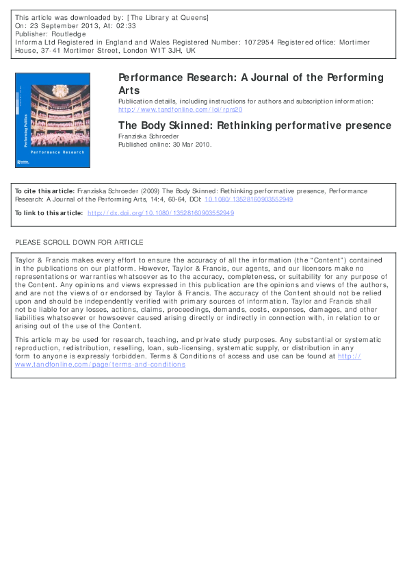 (PDF) The Body Skinned: Rethinking performative presence