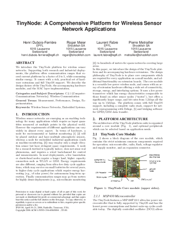 Pdf Tinynode A Comprehensive Platform For Wireless Sensor Network Applications