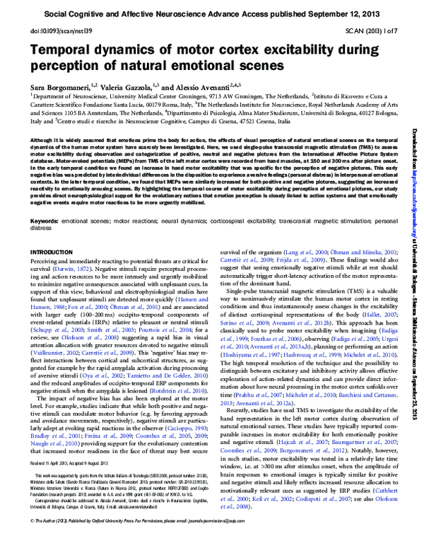 (PDF) Temporal dynamics of motor cortex excitability during perception of natural emotional scenes