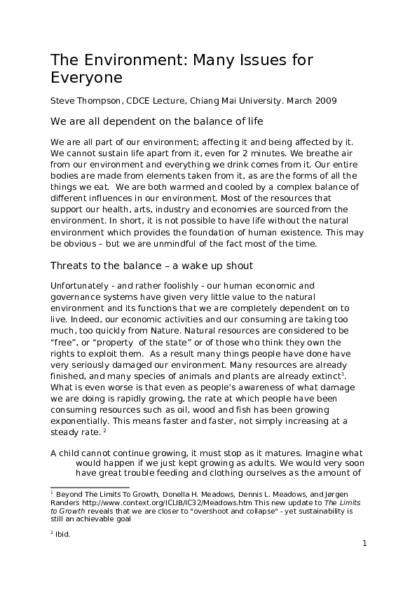 (DOC) The Environment Many Issues for Everyone CDCE paper