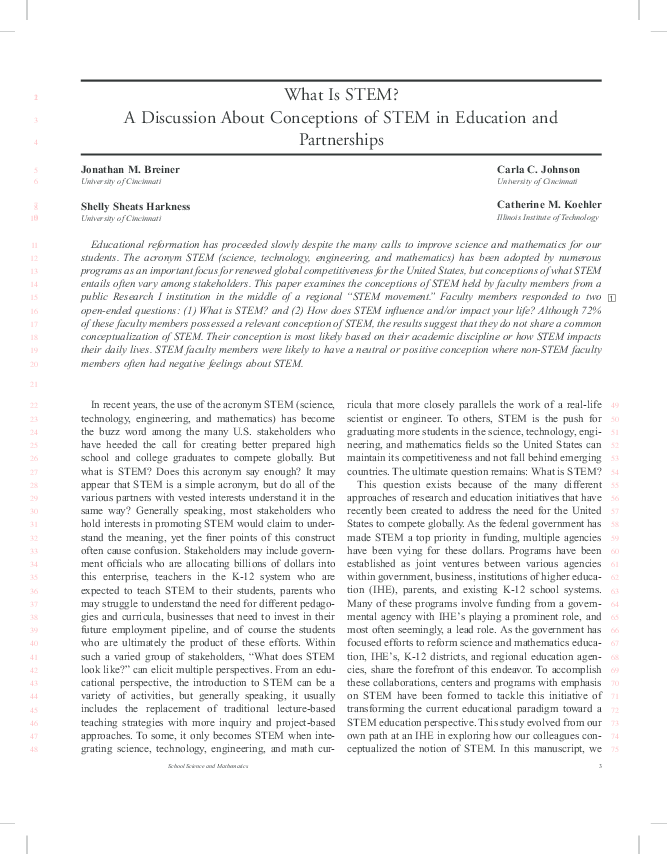 (PDF) What Is STEM? A Discussion About Conceptions of STEM in Education ...
