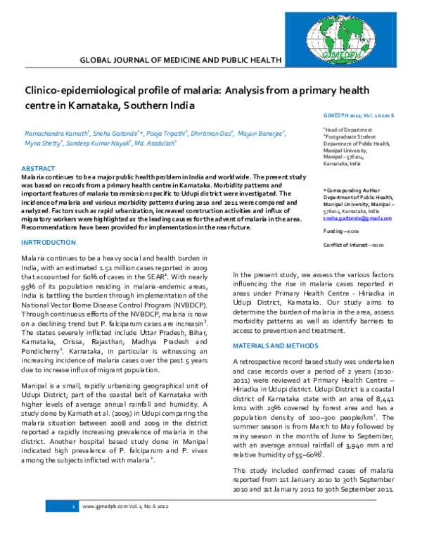 (PDF) malaria published