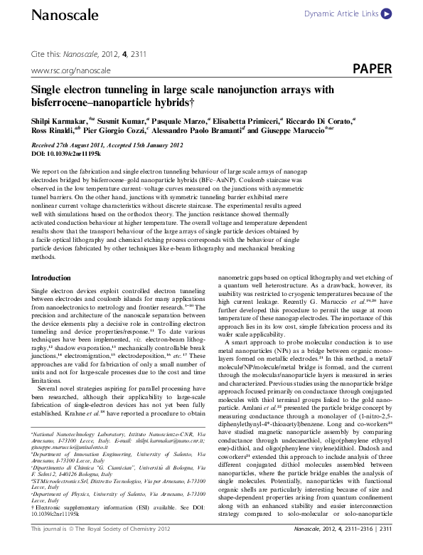 Pdf Single Electron Tunneling In Large Scale Nanojunction Arrays With