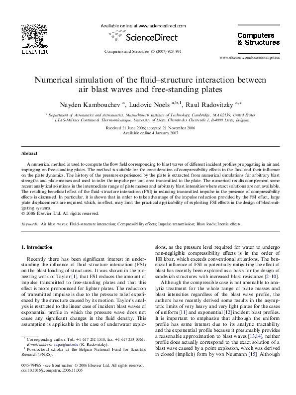 Pdf Numerical Simulation Of The Fluid Structure Interaction Between Air Blast Waves And Free