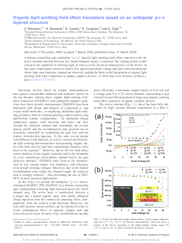 (PDF) Organic light emitting field effect transistors based on an ...
