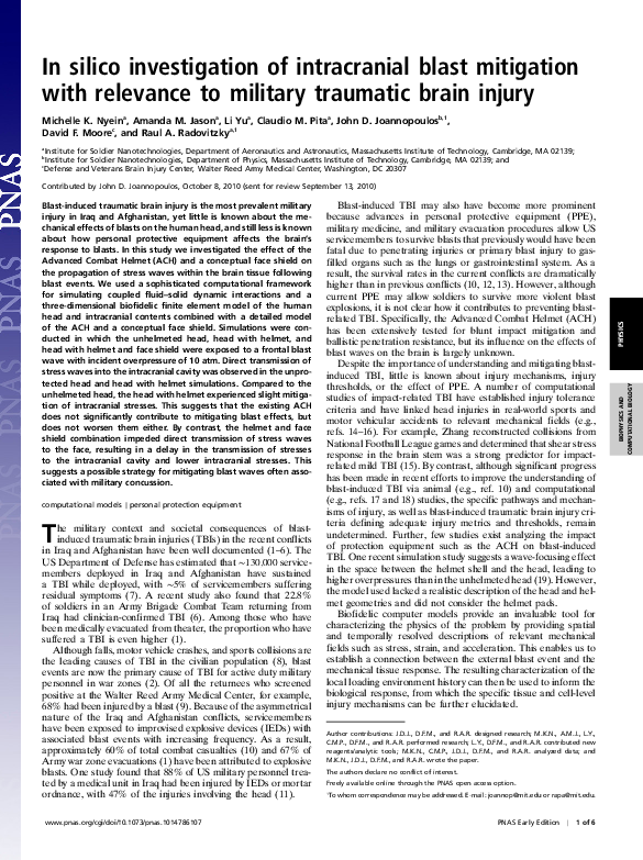 (PDF) In silico investigation of intracranial blast mitigation with ...
