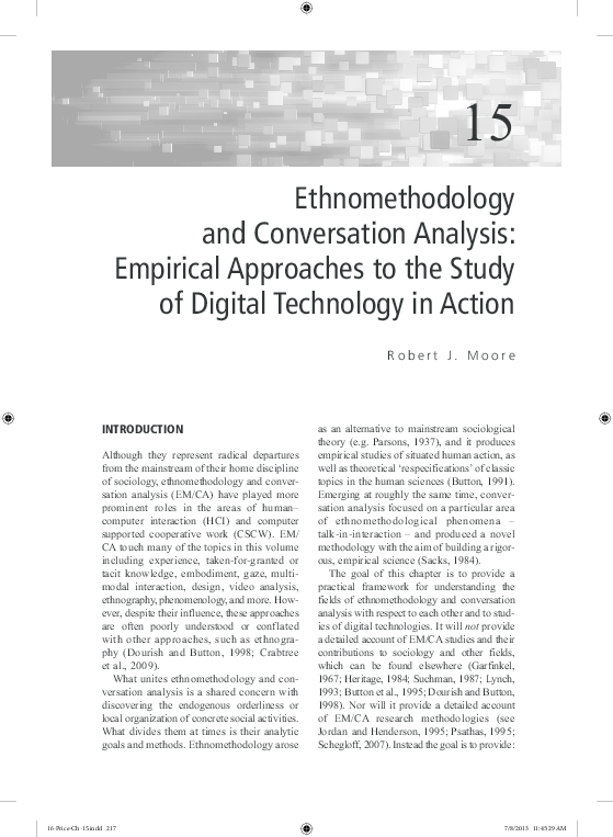 (PDF) Ethnomethodology and Conversation Analysis: Empirical Approaches to the Study of Digital ...