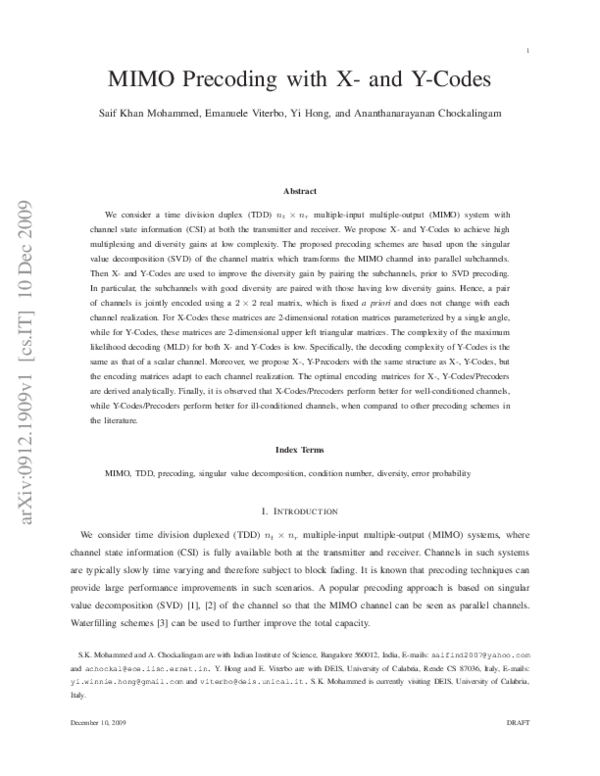(PDF) MIMO Precoding with X- and Y-Codes