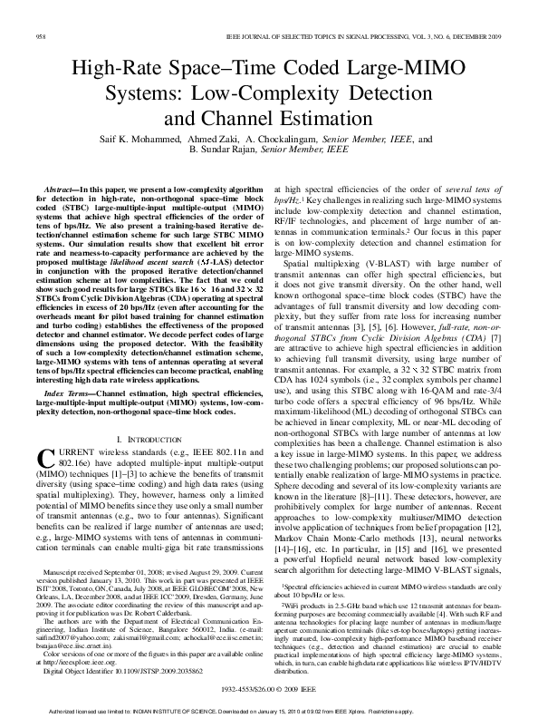 (PDF) High-Rate Space–Time Coded Large-MIMO Systems: Low-Complexity Detection and Channel Estimation
