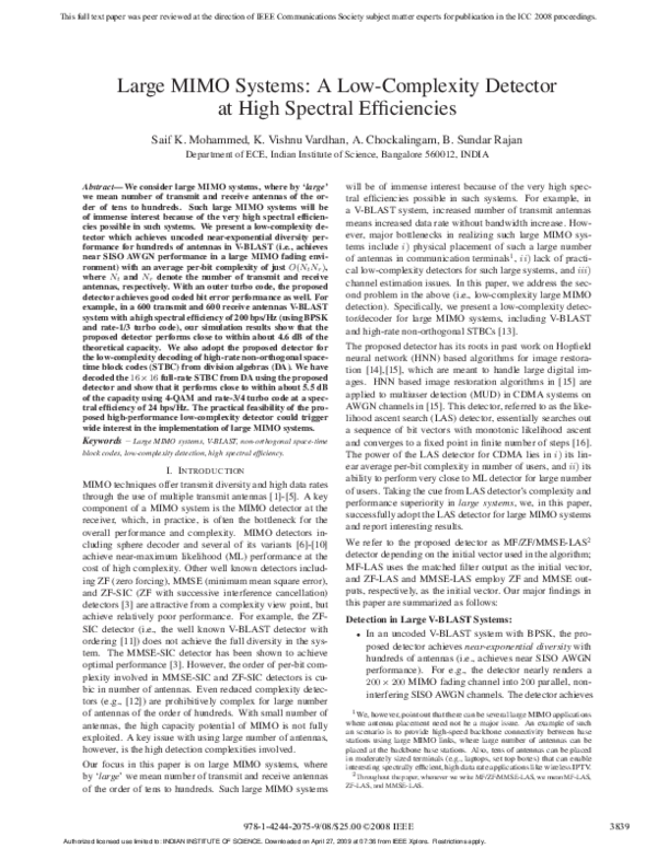 Pdf Large Mimo Systems A Low Complexity Detector At High Spectral Efficiencies
