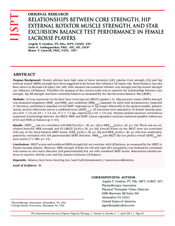 (PDF) Relationships among core strength, hip external rotator muscle ...