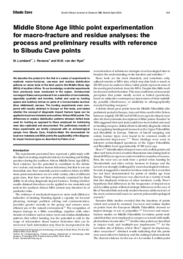 (PDF) Middle Stone Age lithic point experimentation for macro-fracture ...