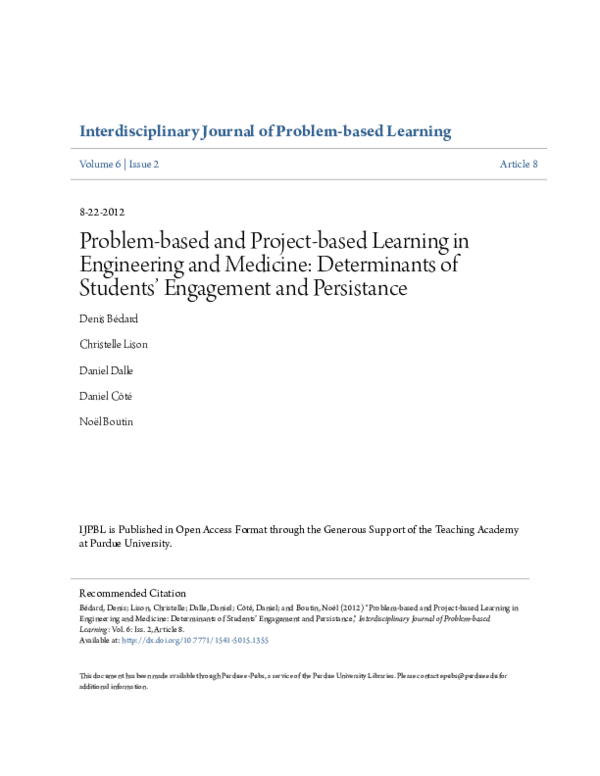(PDF) Problem based and Project based Learning in Engineering and Medic