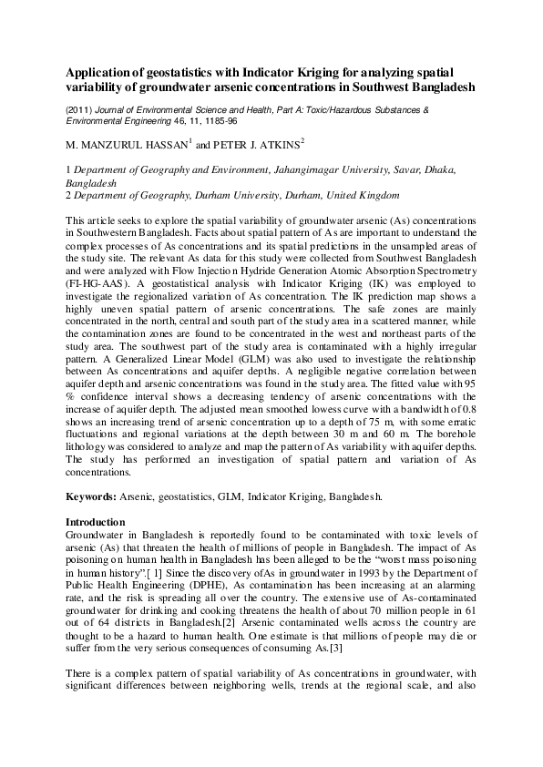 Pdf Application Of Geostatistics With Indicator Kriging For Analyzing Spatial Variability Of