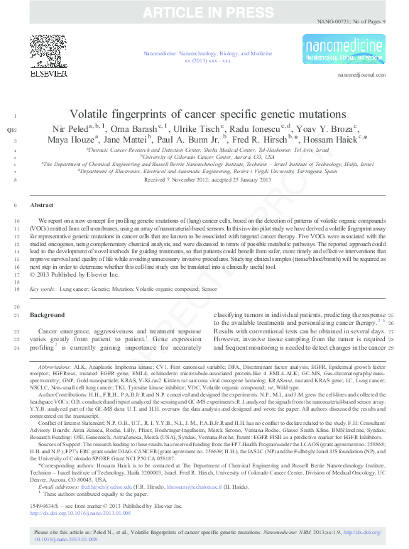 (PDF) Volatile Fingerprints of Cancer Specific Genetic Mutations