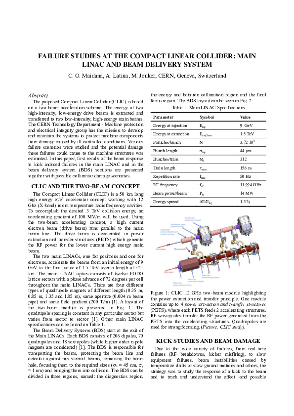 (PDF) FAILURE STUDIES AT THE COMPACT LINEAR COLLIDER: MAIN LINAC AND ...