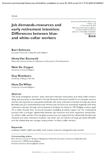 (PDF) Job demands-resources and early retirement intention: Differences ...