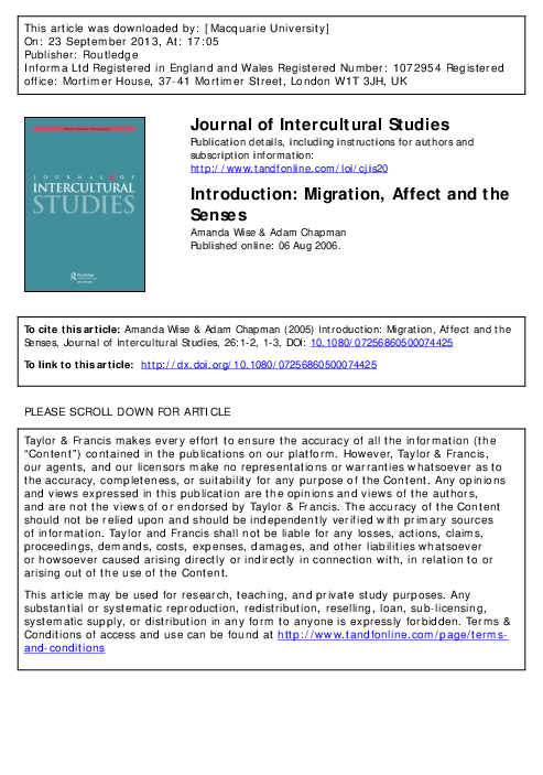 (PDF) Introduction: Migration, Affect and the Senses