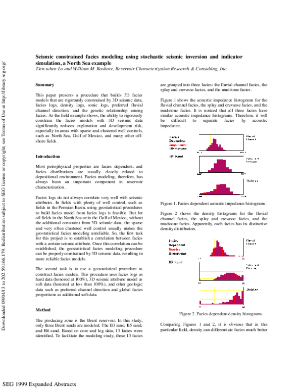 Pdf Seismic Constrained Facies Modeling Using Stochastic Seismic