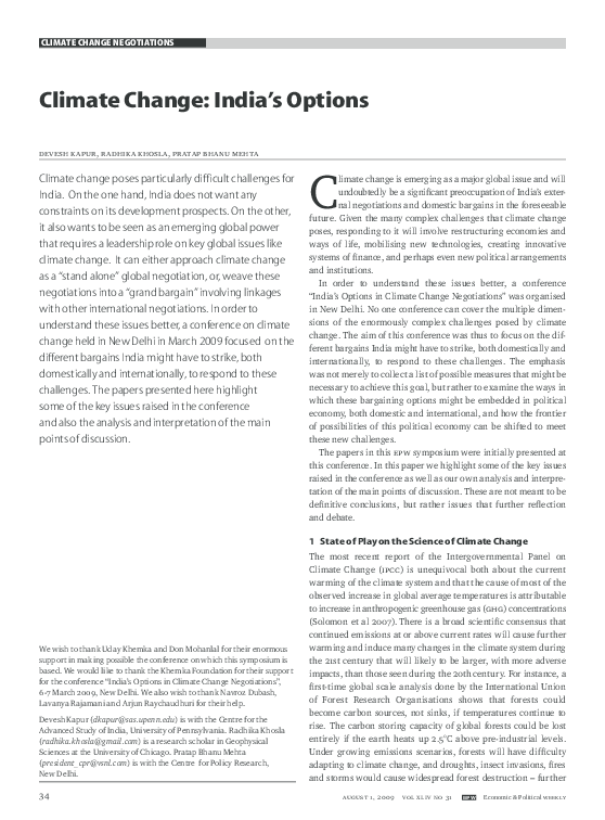 (PDF) climate change: india's o ptions