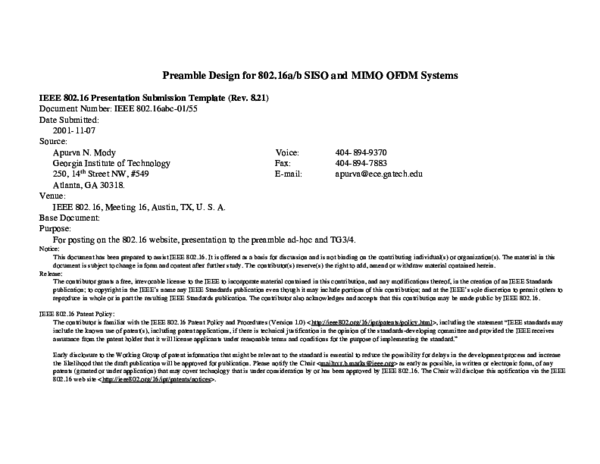 (PDF) Preamble Design for 802 16ab SISO
