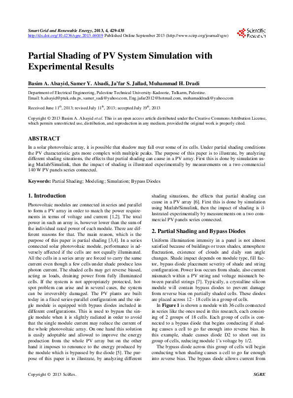 (PDF) Partial Shading of PV System Simulation with Experimental Results