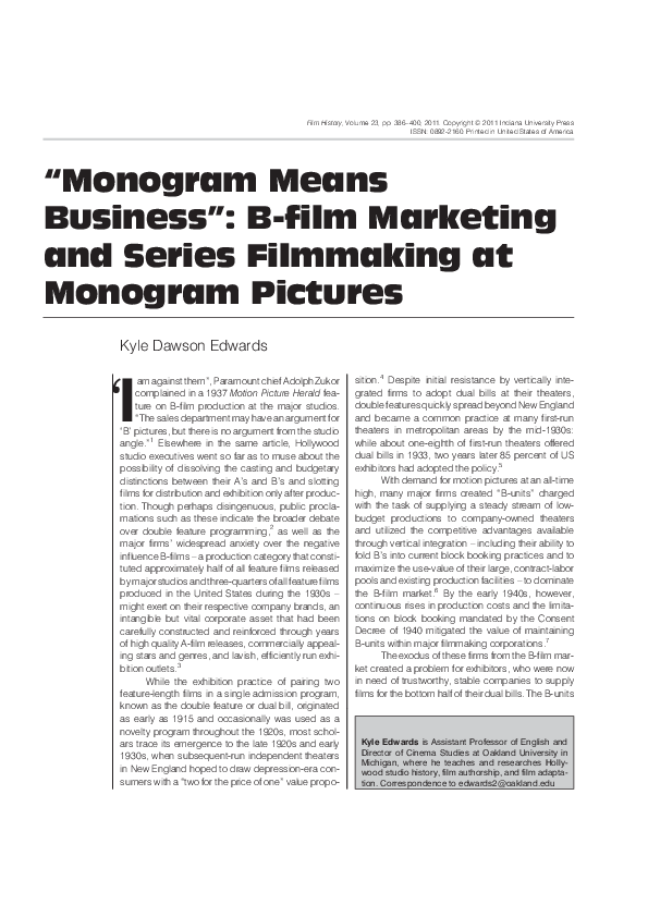 (PDF) Monogram Means Business": B-film Marketing and Series Filmmaking ...