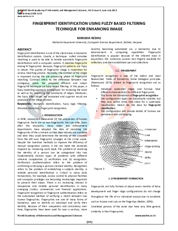 Pdf Fingerprint Identification Using Fuzzy Based Filtering Technique For Enhancing Image