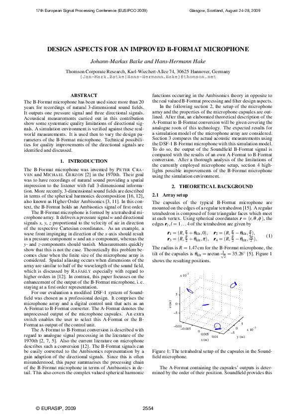 (PDF) DESIGN ASPECTS FOR AN IMPROVED B-FORMAT MICROPHONE | Johann ...